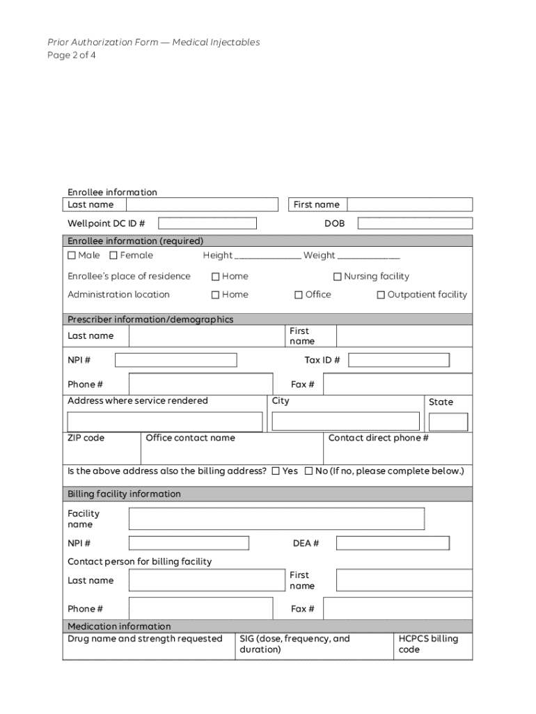 Fillable Online Prior Authorization Form — Medical Injectables Fax ...