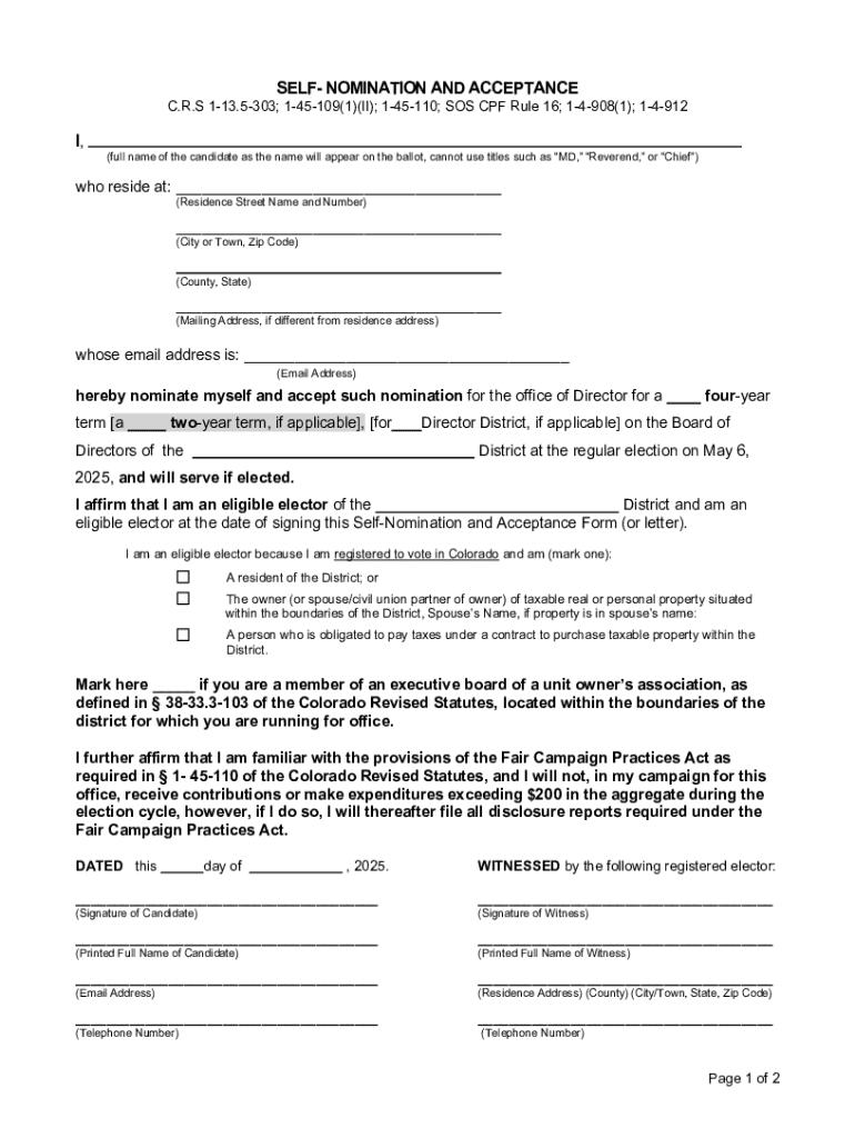 Fillable Online Self-nomination for Office of Director Fax Email Print ...