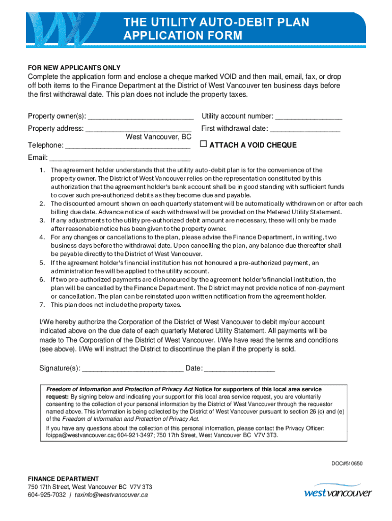 Fillable Online Utility Auto-debit Plan Application Fax Email Print ...