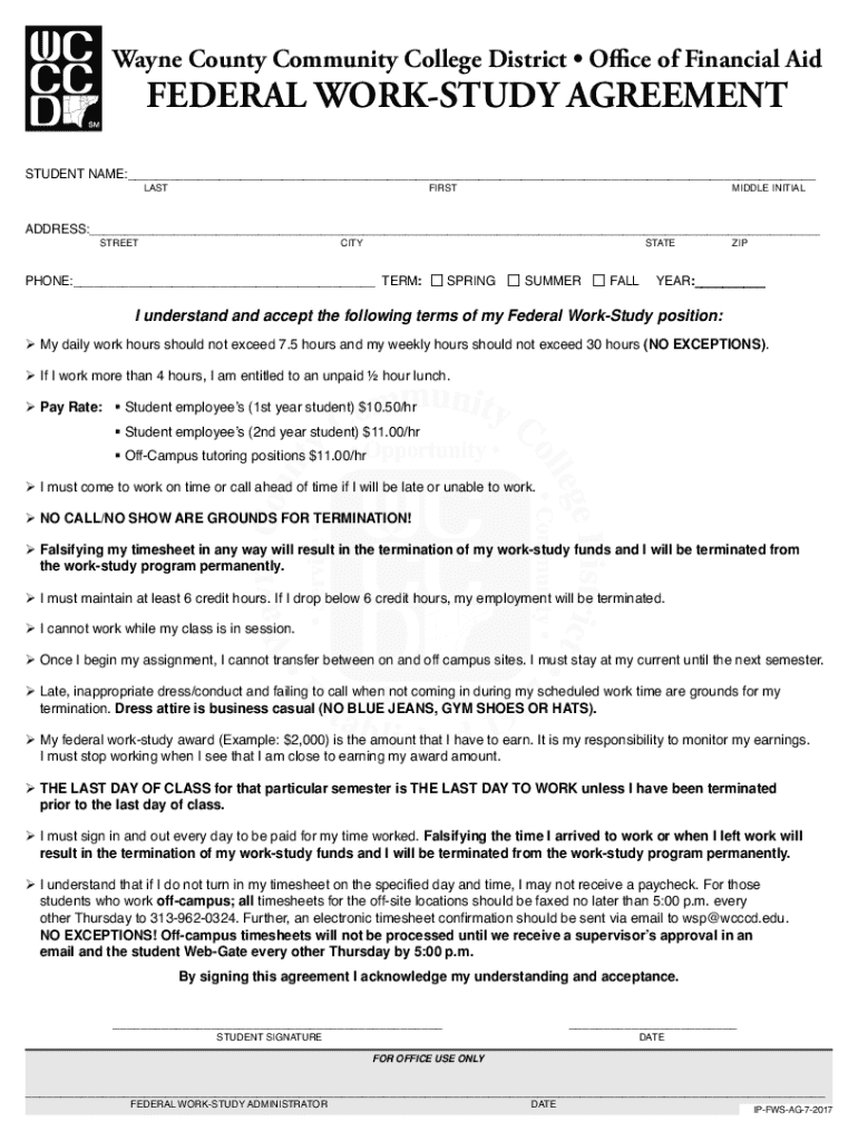 Fillable Online Federal Work-study Agreement Fax Email Print - pdfFiller
