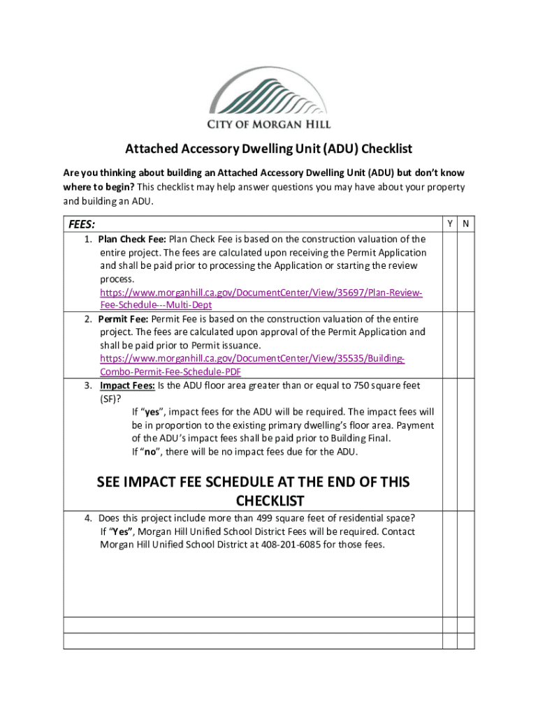 Fillable Online Attached Accessory Dwelling Unit (adu) Checklist Fax Email Print - pdfFiller