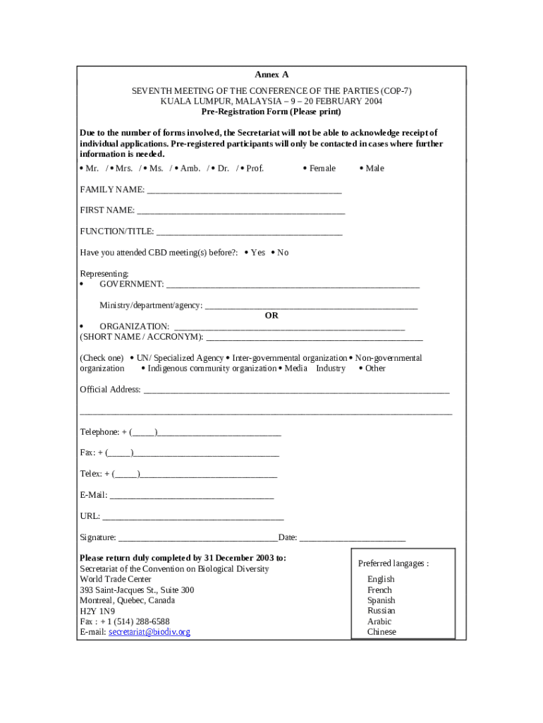 Pre-registration Doc Template | pdfFiller