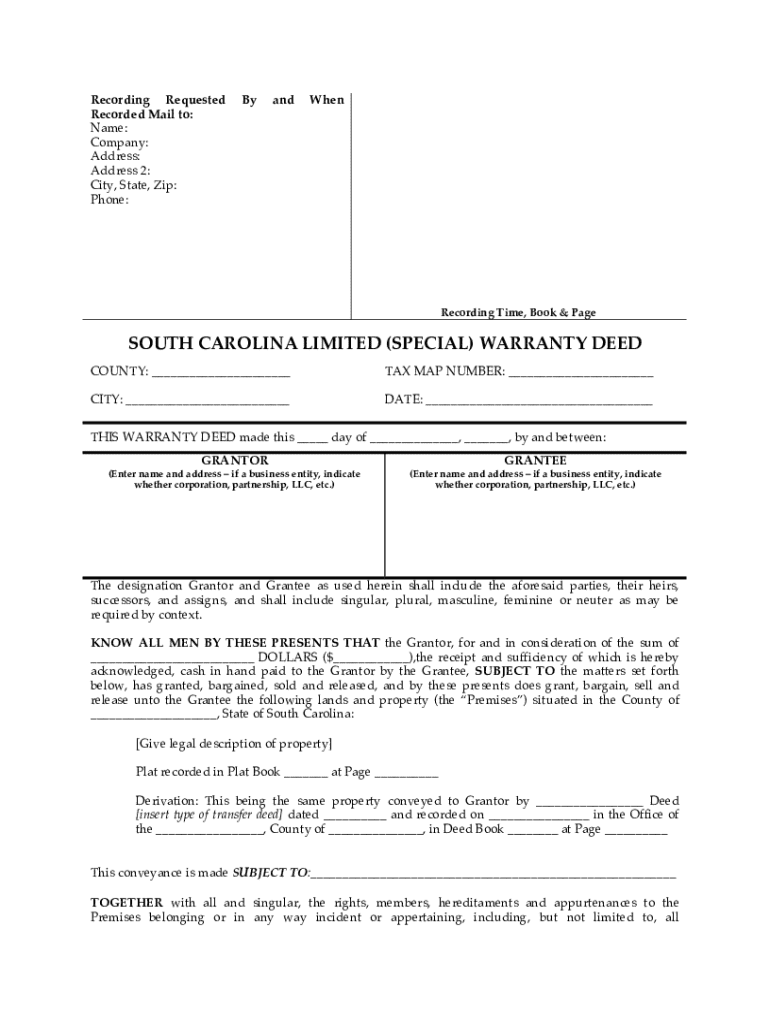 Fillable Online South Carolina Limited (special) Warranty Deed Fax Email Print - pdfFiller