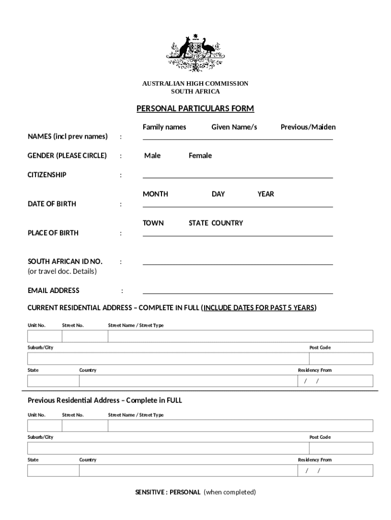 Personal Particulars Doc Template | pdfFiller
