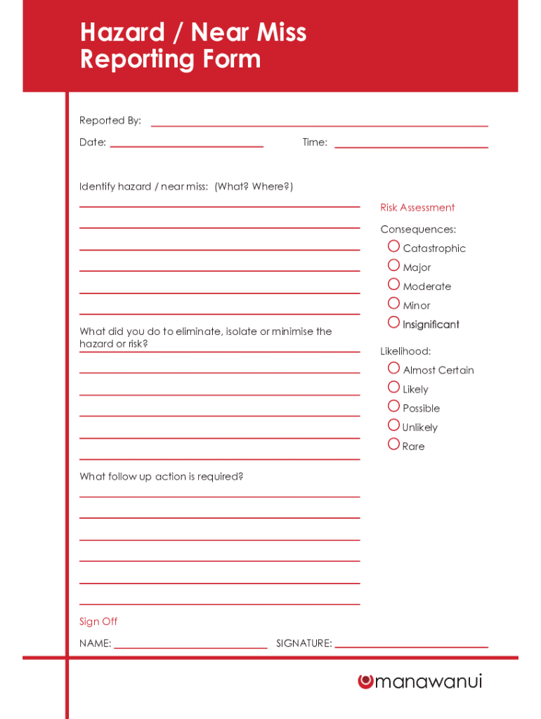 Fillable Online Hazard / Near Miss Reporting Form Fax Email Print ...