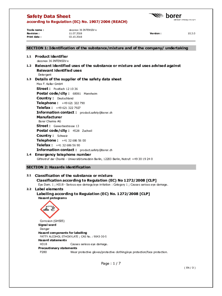 Fillable Online Safety Data Sheet According to Regulation (ec) No. 1907 ...