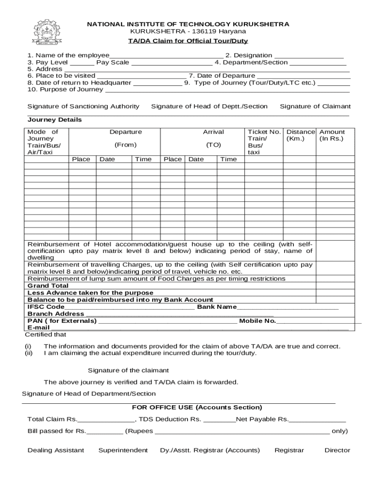 Travel Expenses and Allowance Claim PDF Doc Template | pdfFiller