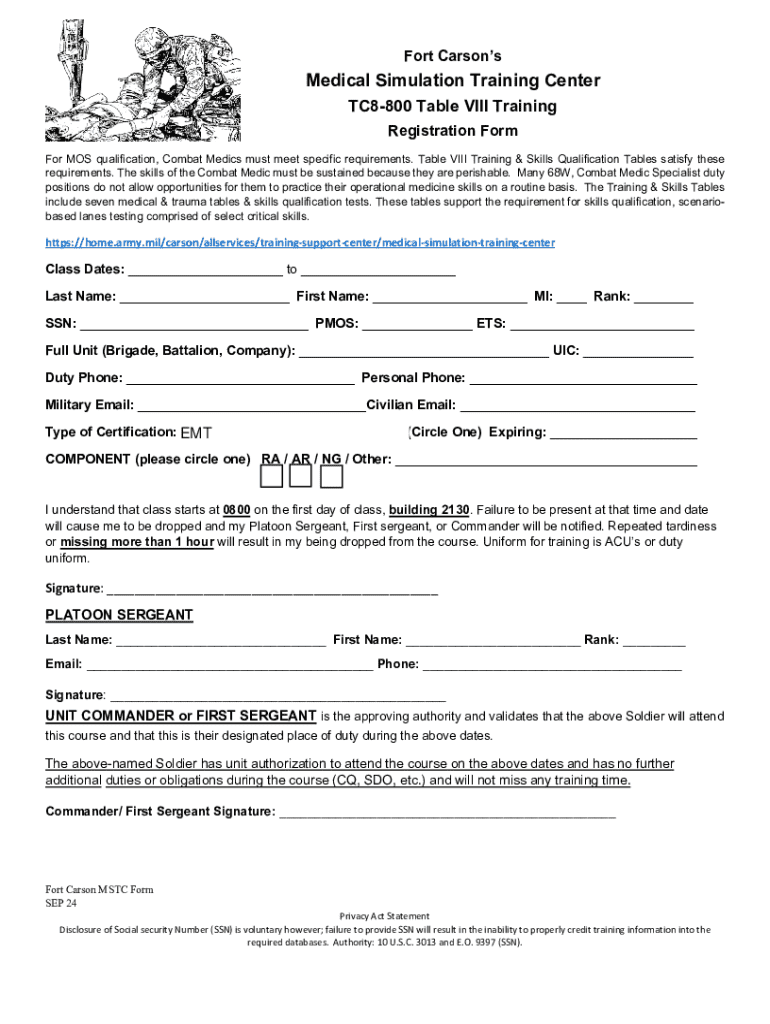 Fillable Online Tc8-800 Table Viii Training Registration Form Fax Email ...