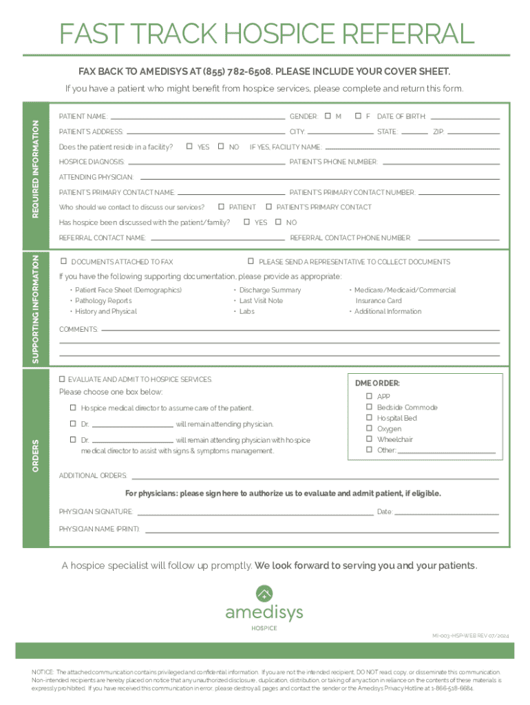 Fillable Online Fast Track Hospice Referral Form Fax Email Print ...
