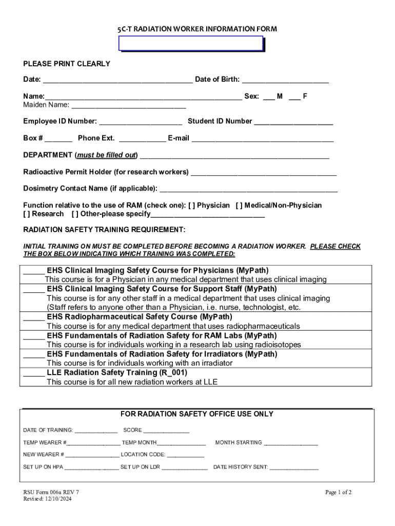 Fillable Online 5c-t Radiation Worker Information Fax Email Print - pdfFiller