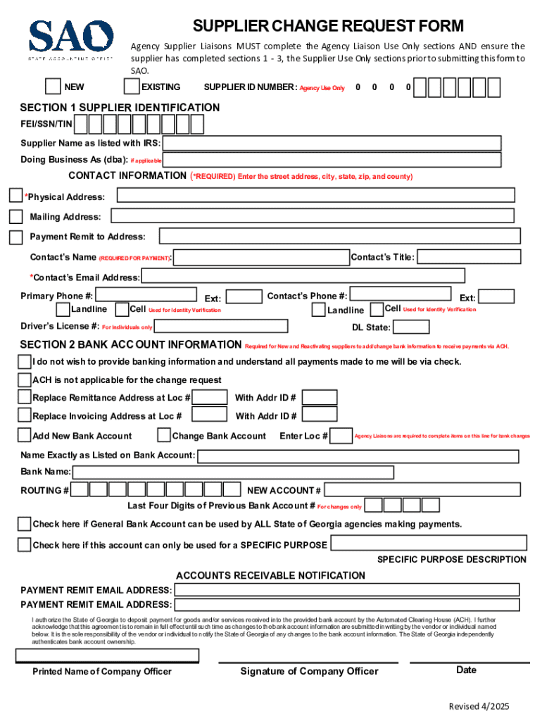 Fillable Online Supplier Change Request Form Fax Email Print - pdfFiller