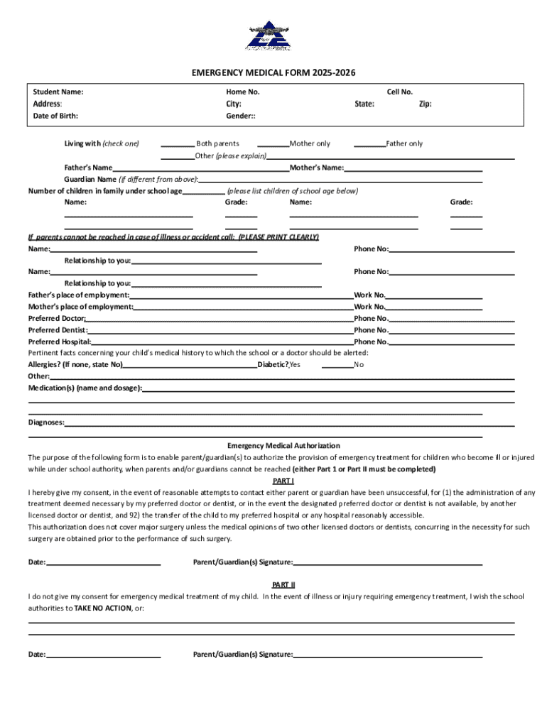 Fillable Online Emergency Medical Form Fax Email Print - pdfFiller