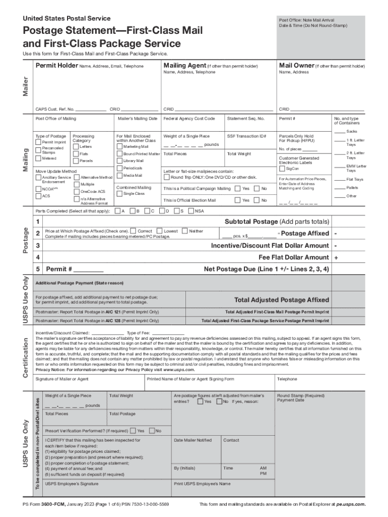 Fillable Online Postage Statement—first-class Mail and First-class ...