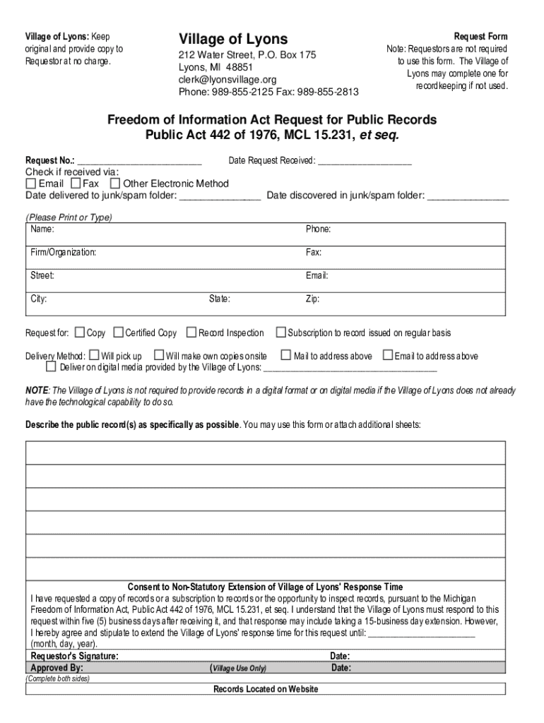 Fillable Online Freedom of Information Act Request for Public Records Fax Email Print - pdfFiller