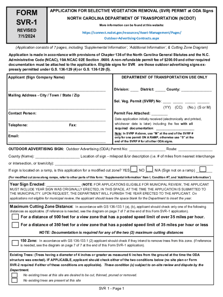 Fillable Online Application for Selective Vegetation Removal (svr) Permit at Oda Signs Fax Email ...