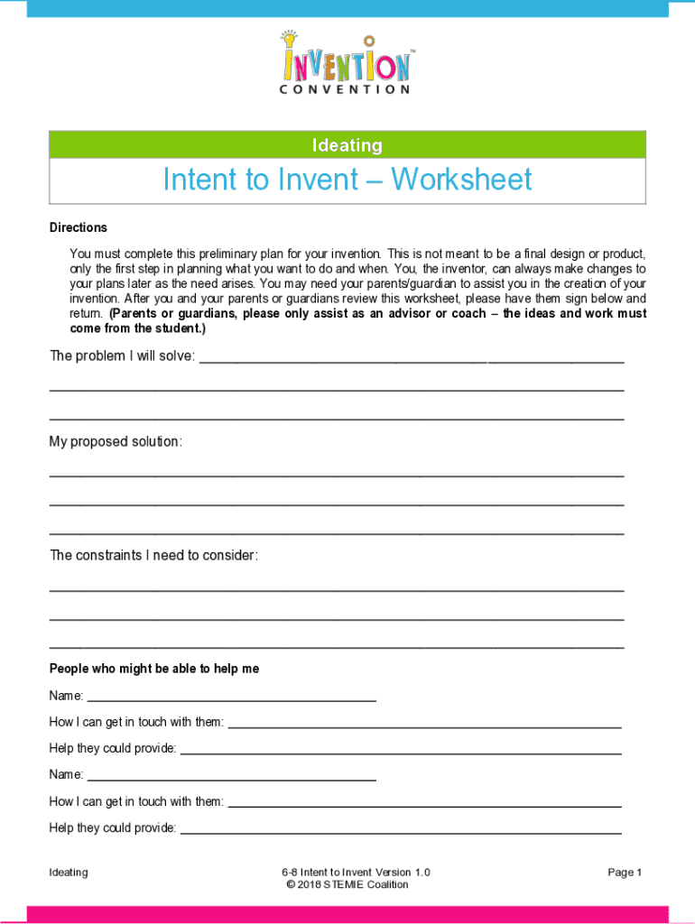 Fillable Online Intent to Invent Fax Email Print - pdfFiller