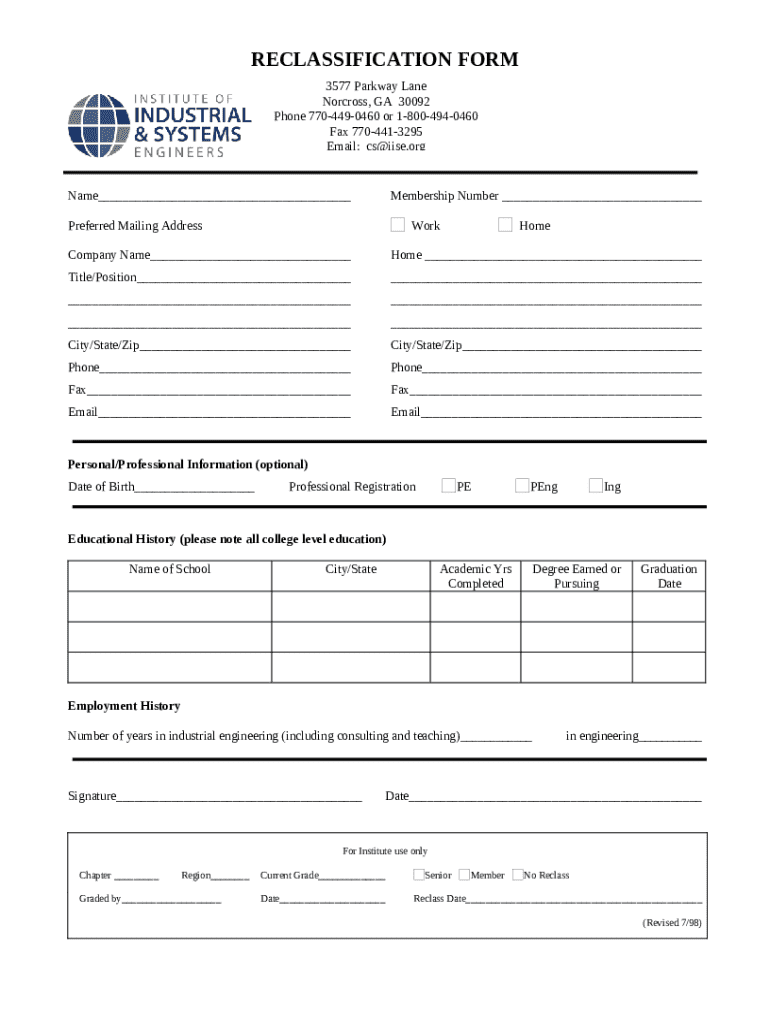 Reclassification Doc Template | pdfFiller