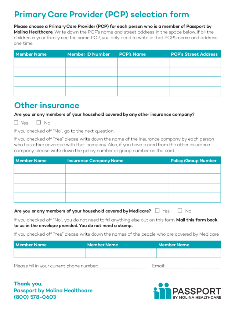 Fillable Online Primary Care Provider Selection Fax Email Print - pdfFiller