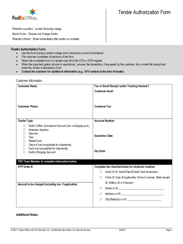 Fillable Online Tender Authorization Form Fax Email Print - pdfFiller