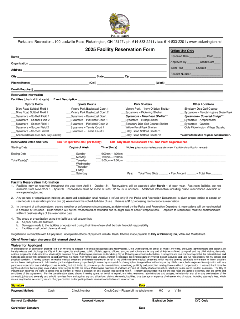 Fillable Online 2025 Facility Reservation Form Fax Email Print - pdfFiller