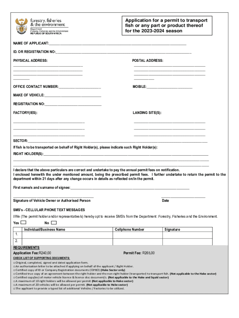 Fillable Online Application for Transport Permit 2023-2024 Fax Email ...