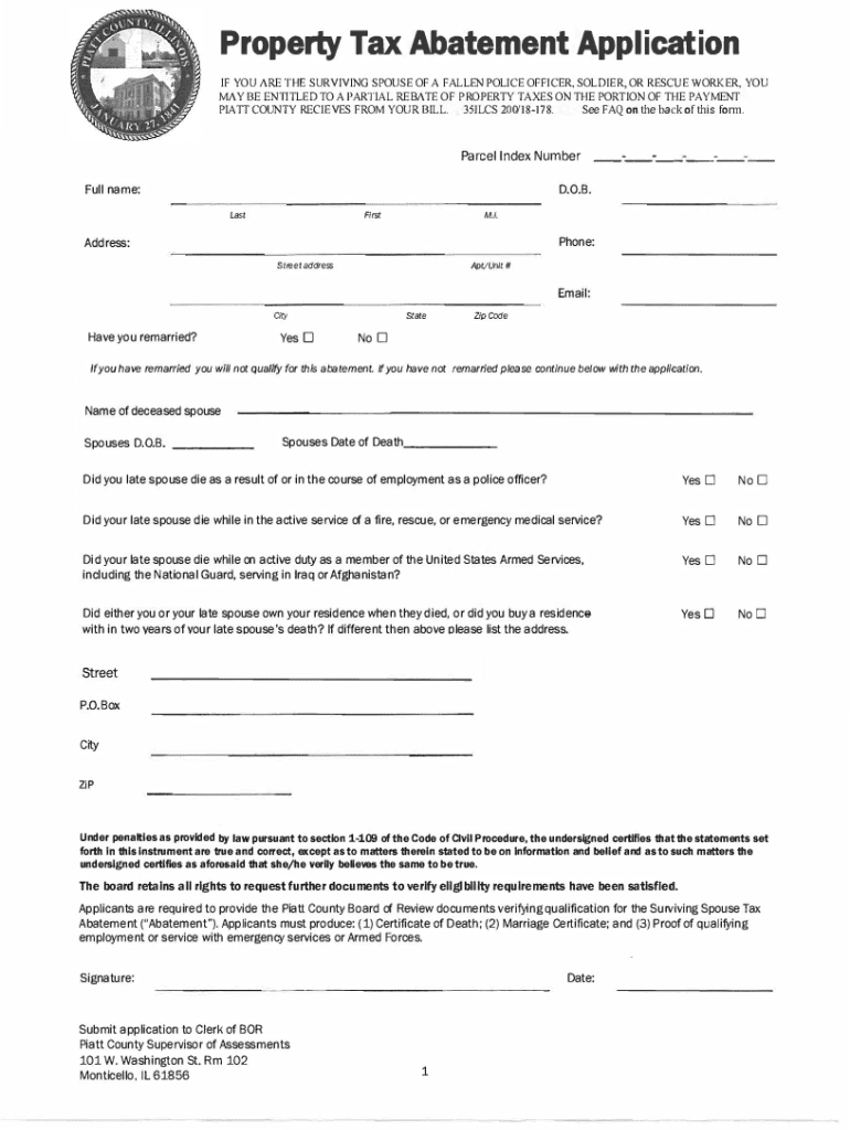 Fillable Online Property Tax Abatement for Surviving Spouses Fax Email ...