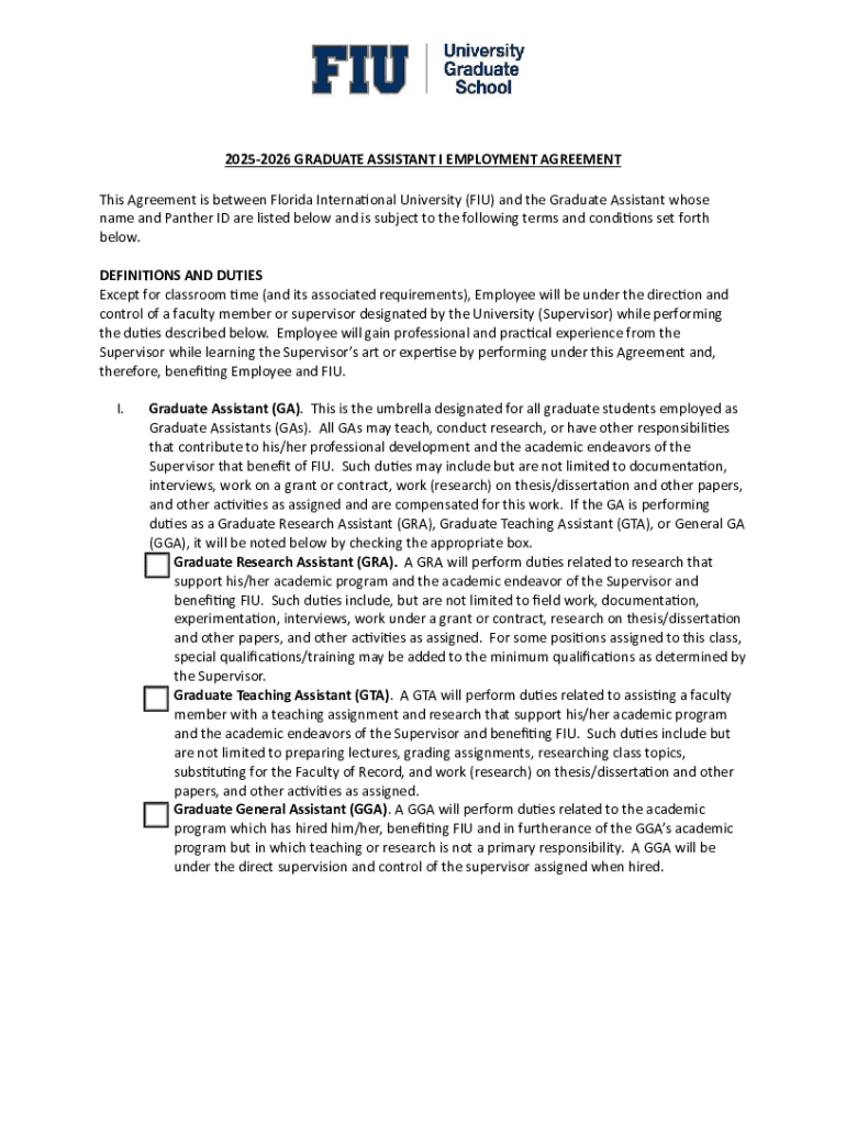 Fillable Online Graduate Assistant Employment Agreement Fax Email Print ...