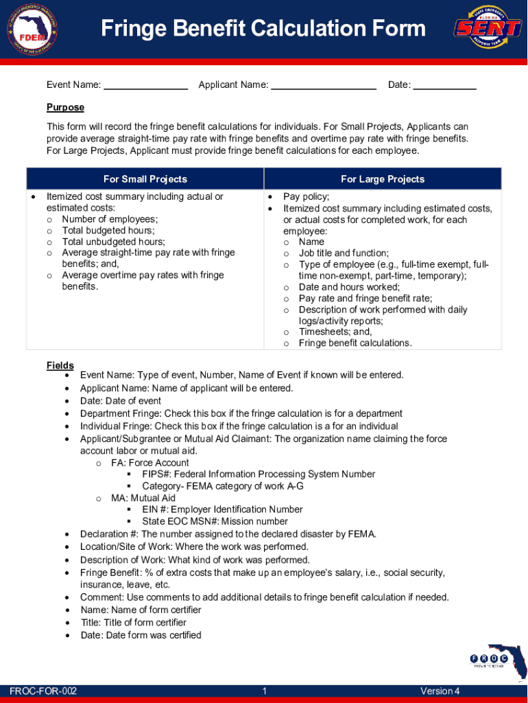 Fillable Online Fringe Benefit Calculation Form Fax Email Print - pdfFiller