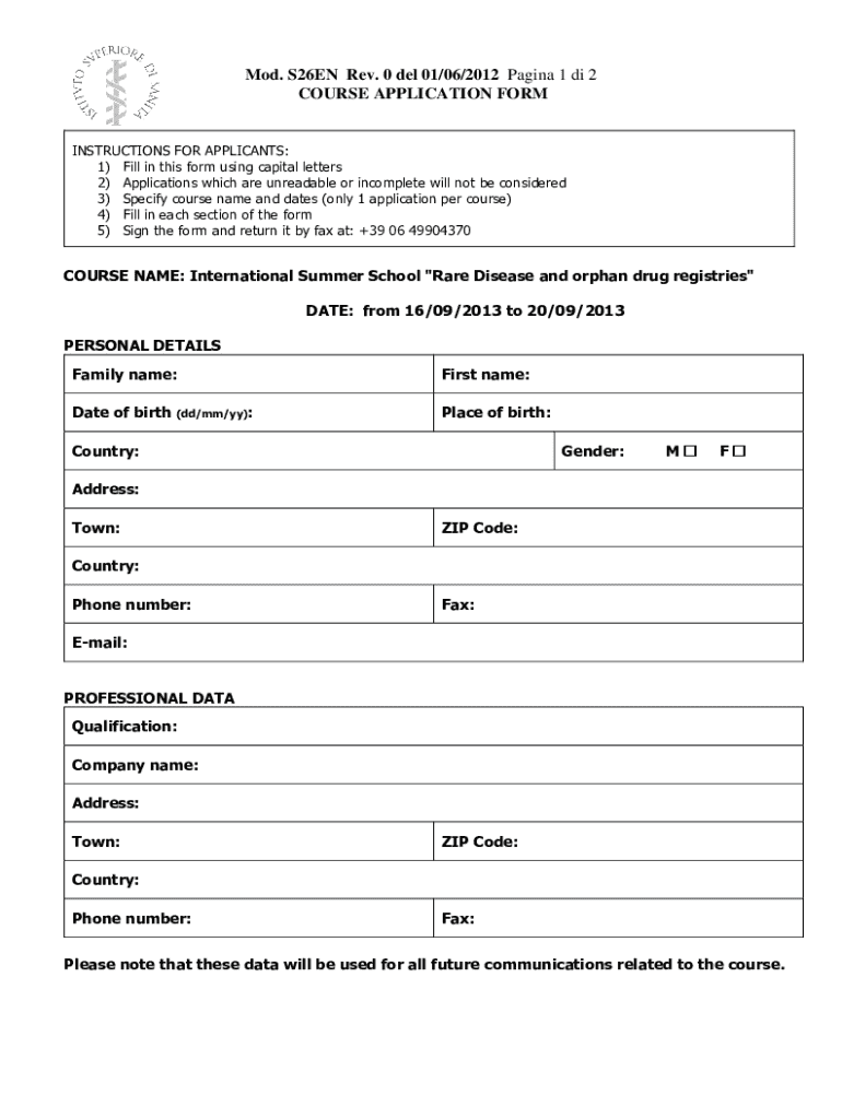 Fillable Online Course Application Form Fax Email Print - pdfFiller