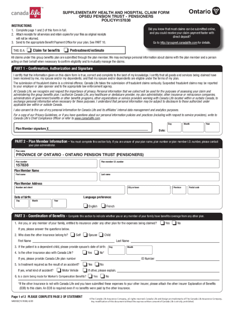 Fillable Online Supplementary Health and Hospital Claim Form Fax Email ...
