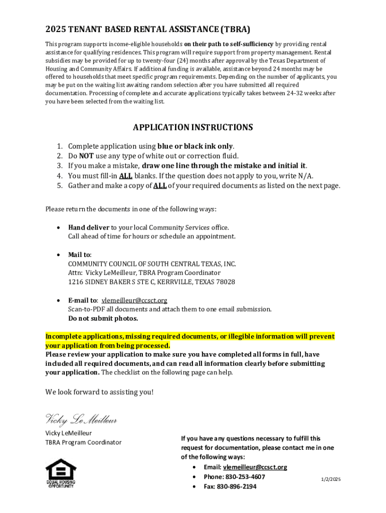 Fillable Online Tenant Based Rental Assistance Application Fax Email ...