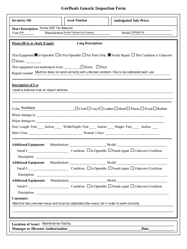 Fillable Online Generic Inspection Form Fax Email Print - pdfFiller