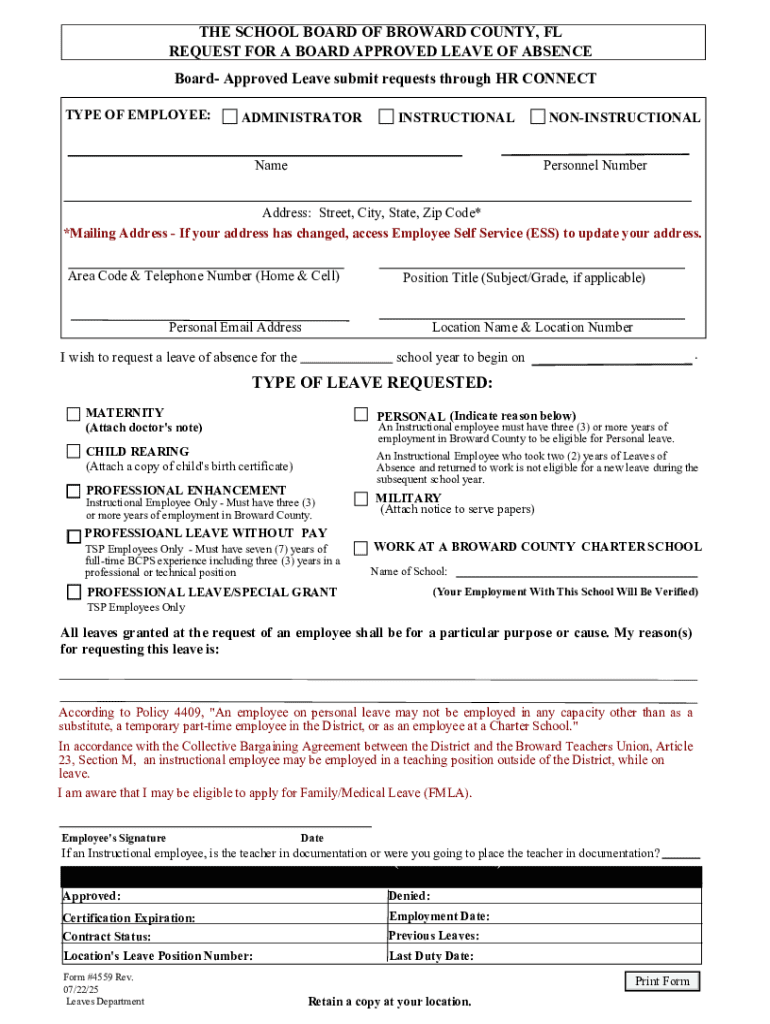 Fillable Online Board Approved Leave of Absence Form Fax Email Print ...