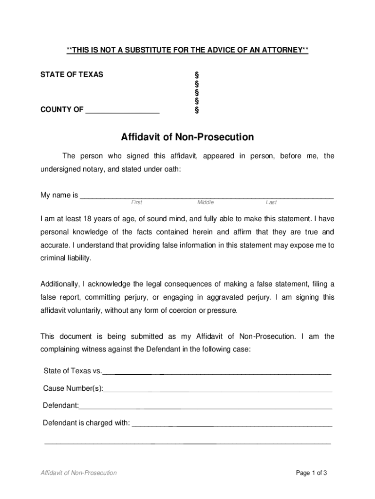 Fillable Online Affidavit of Non-prosecution Fax Email Print - pdfFiller
