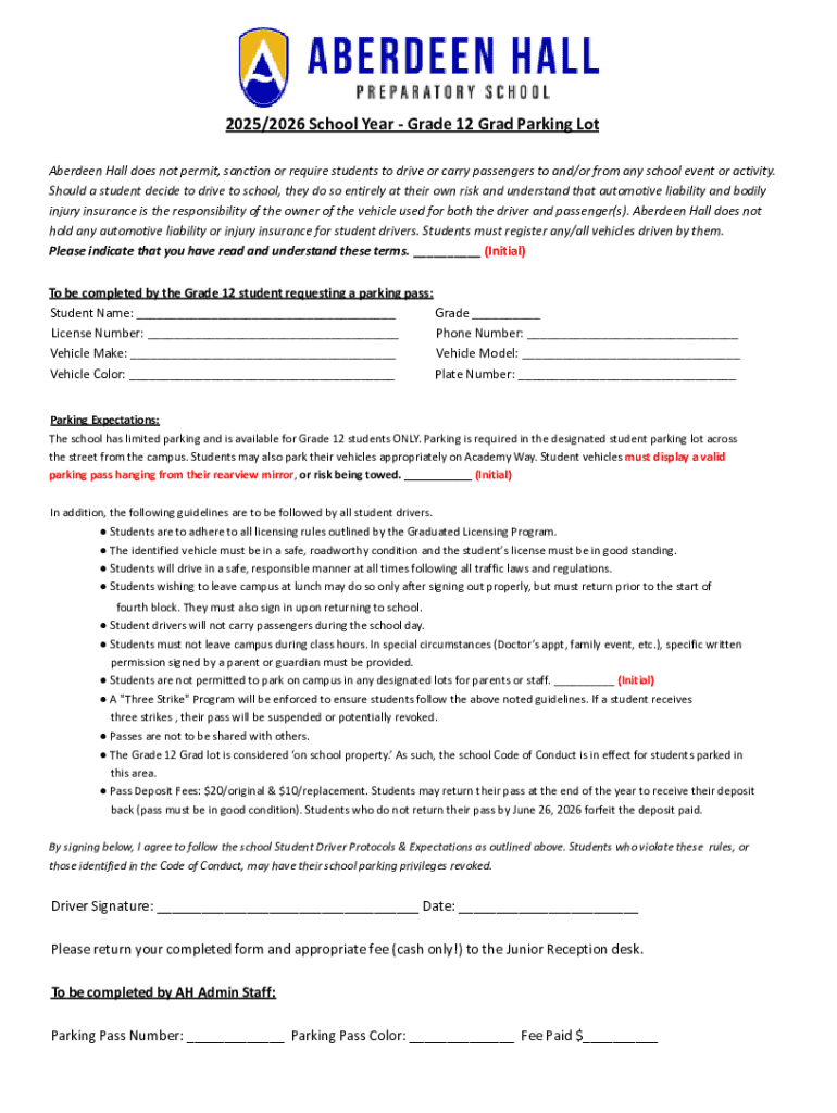 Fillable Online Grade 12 Parking Pass Application Fax Email Print - pdfFiller