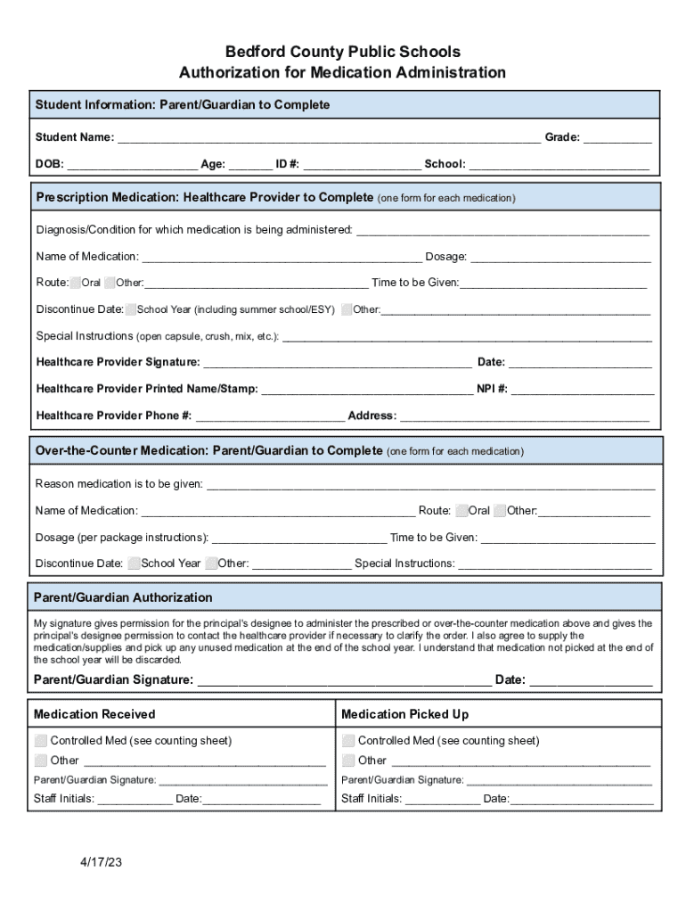 Fillable Online Authorization for Medication Administration Fax Email ...