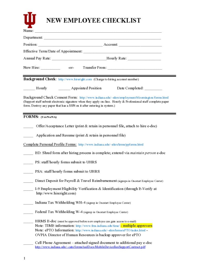 Fillable Online New Employee Checklist Fax Email Print - pdfFiller