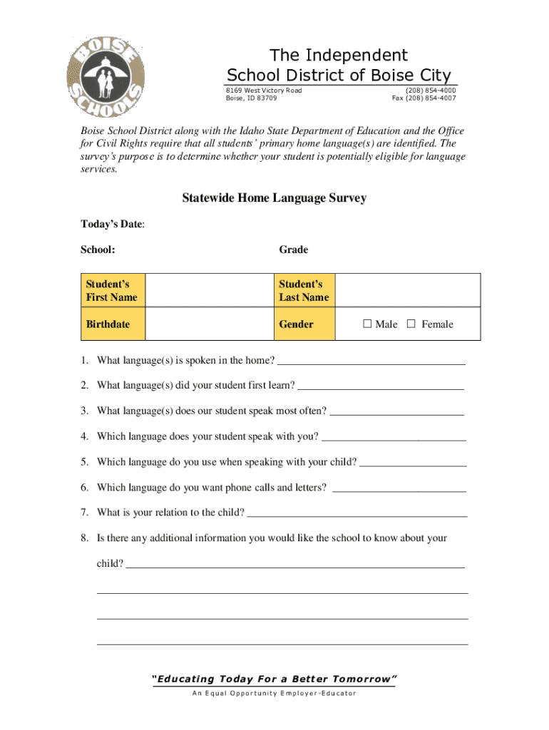 Fillable Online Statewide Home Language Survey Fax Email Print - pdfFiller