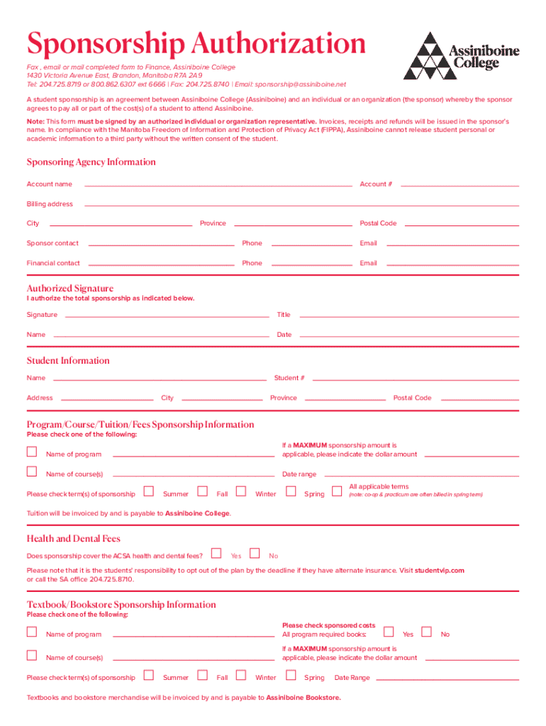 Fillable Online Sponsorship Authorization Form Fax Email Print - pdfFiller