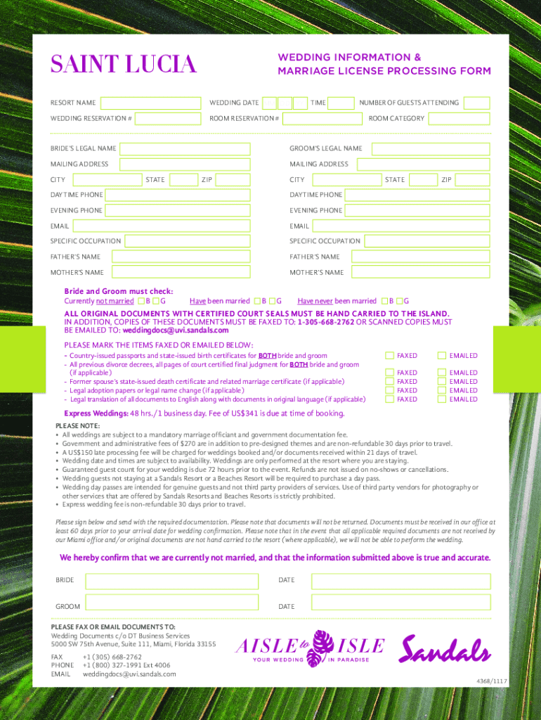 Fillable Online Wedding Information & Marriage License Processing Form Fax Email Print - pdfFiller