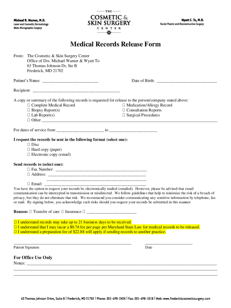 Fillable Online Medical Records Release Form Fax Email Print - pdfFiller
