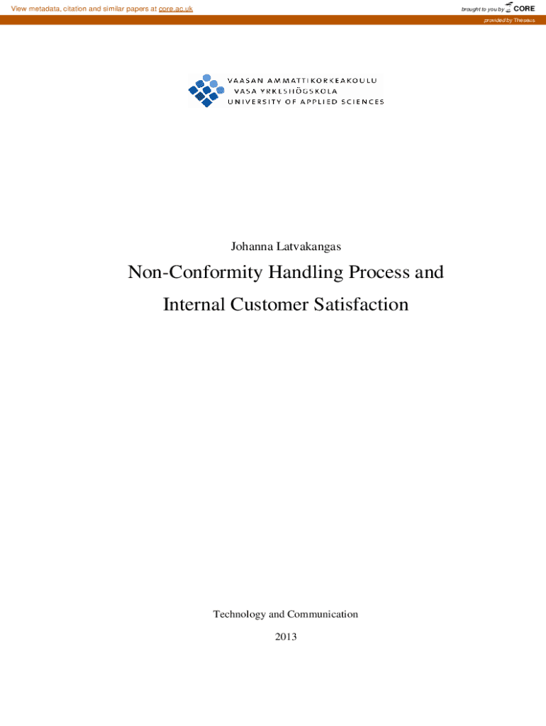 Fillable Online Non-conformity Handling Process and Internal Customer ...