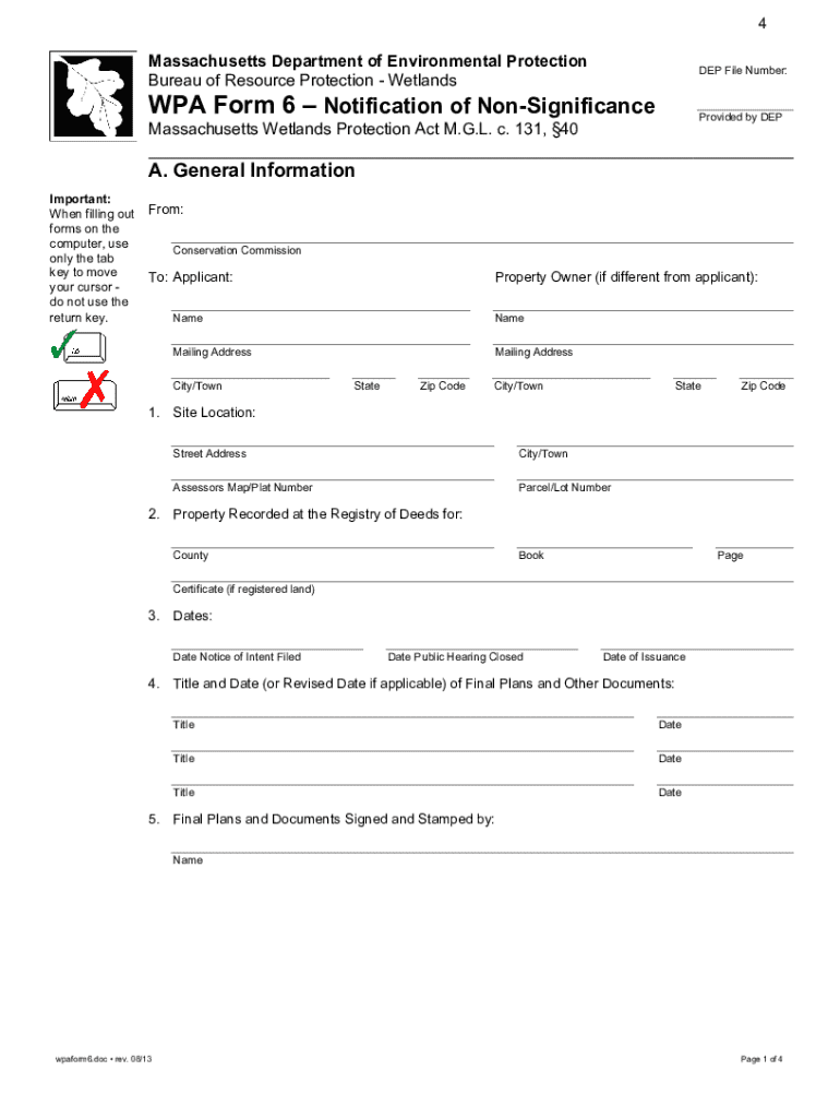 Fillable Online Wpa Form 6 - Notification of Non-significance Fax Email ...