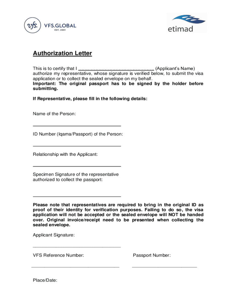 Fillable Online Authorization Letter for Visa Application Fax Email ...