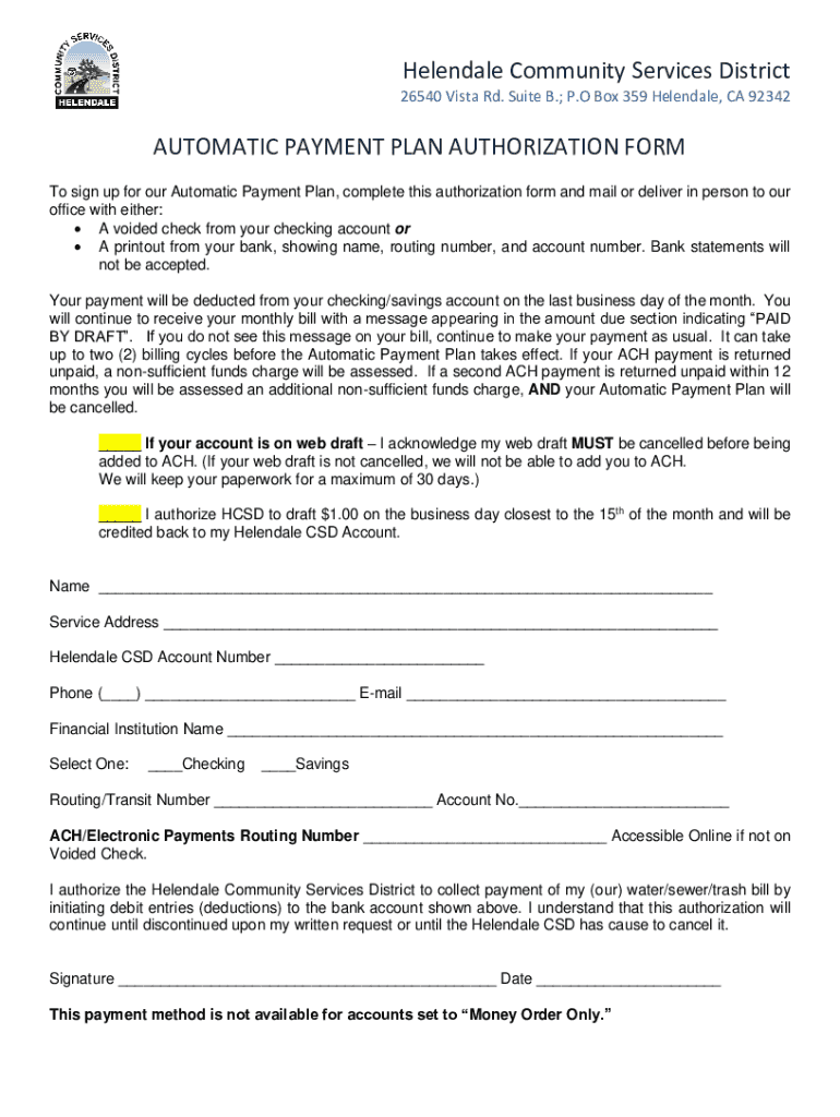 Fillable Online Automatic Payment Plan Authorization Fax Email Print - pdfFiller