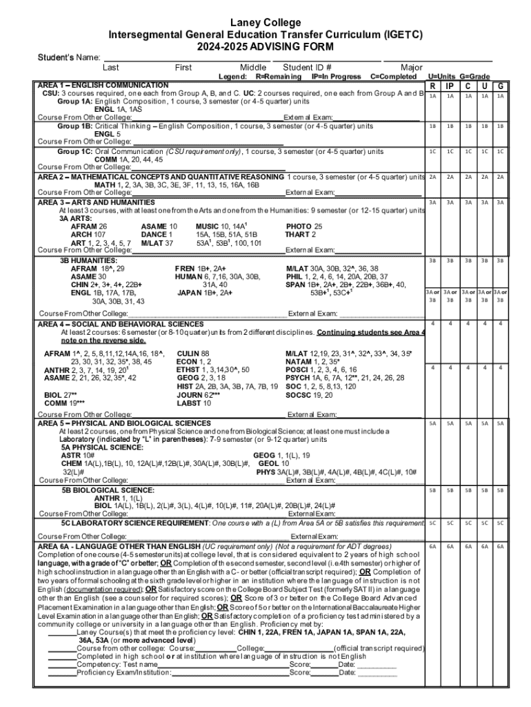 Fillable Online Igetc Advising Form 2024-2025 Fax Email Print - pdfFiller
