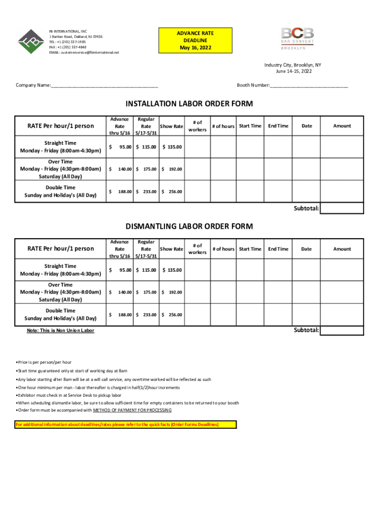Fillable Online Installation and Dismantling Labor Order Form Fax Email Print - pdfFiller