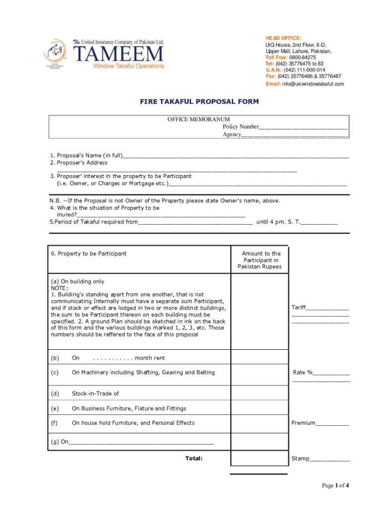 Fillable Online Fire Takaful Proposal Form Fax Email Print - pdfFiller