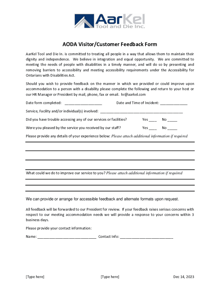 Fillable Online Aoda Visitor/customer Feedback Fax Email Print - pdfFiller