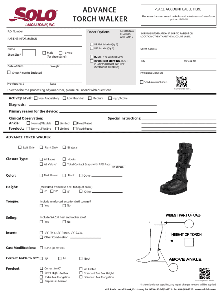 Fillable Online Advance Torch Walker Order Form Fax Email Print - pdfFiller